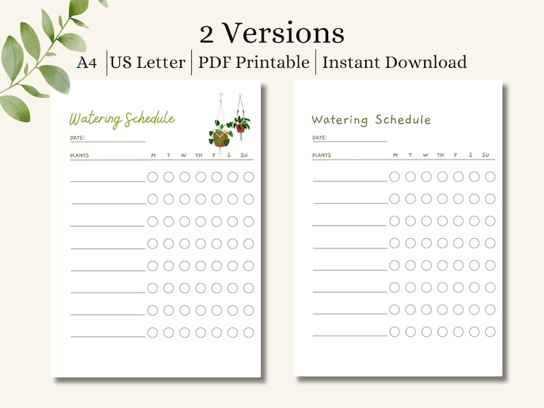 Weekly Plant Watering Chart, Houseplant Watering Schedule, Plant Care ...