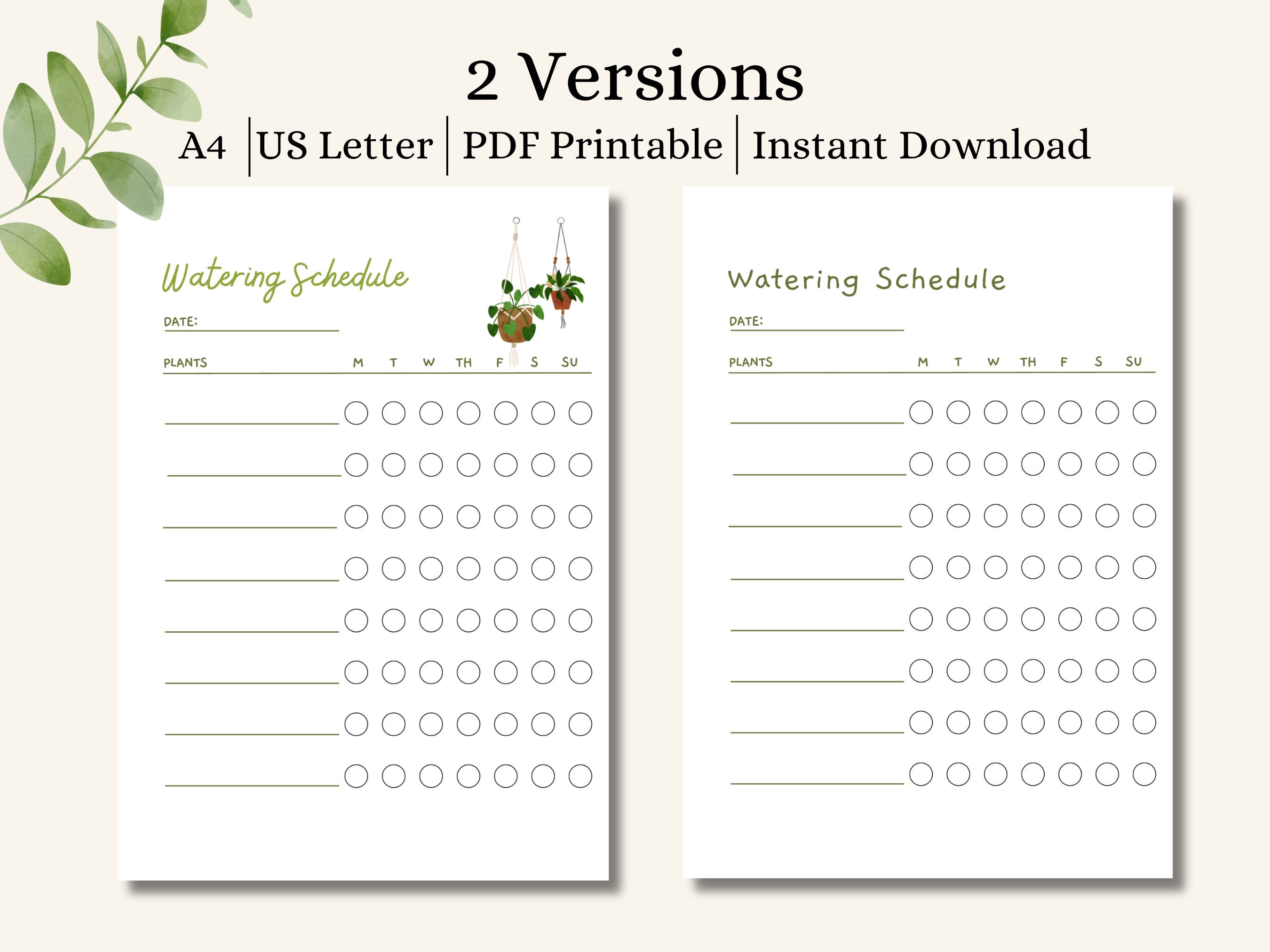Weekly Plant Watering Chart, Houseplant Watering Schedule, Plant Care ...