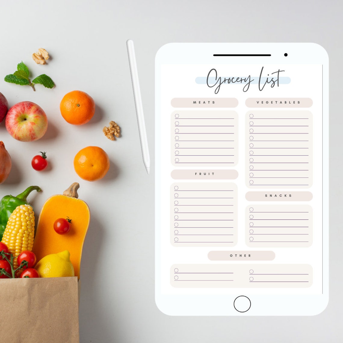Meal Prep Planner + Grocery List, Weekly Meal Template, Grocery List ...