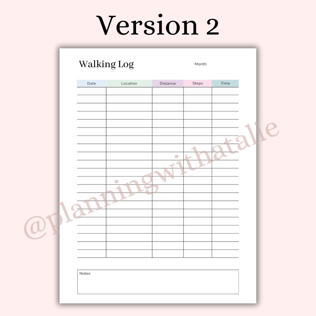 Walking Log Tracker Printable, Walking Journal, Steps Tracker, Miles ...