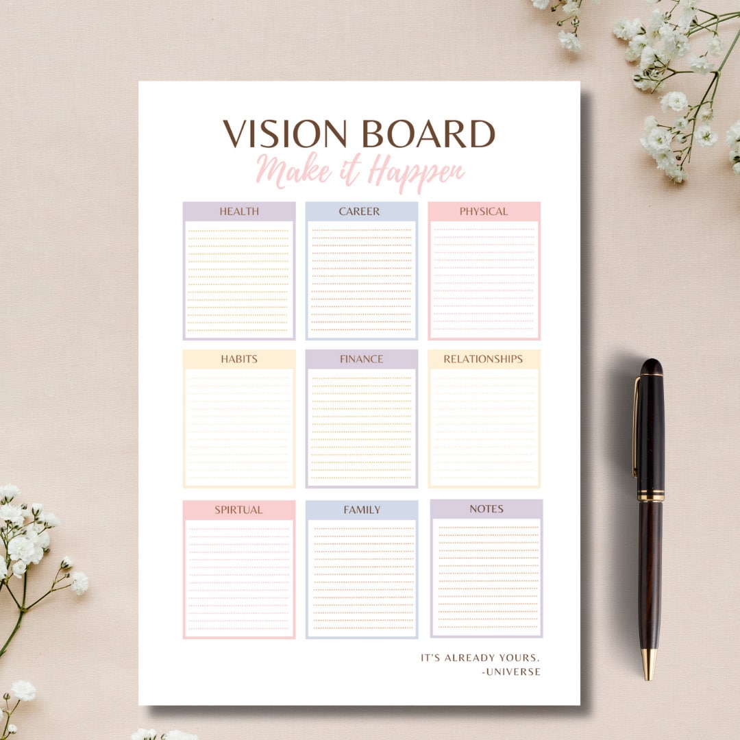 Vision Board Printable Planner, Goal Planner Template, Self-care ...