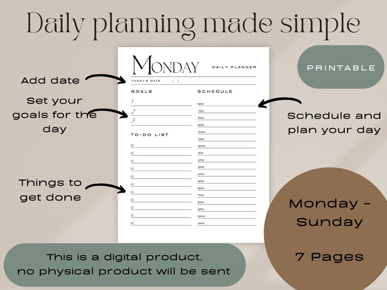 Daily Task Printable Planner Workday Schedule Daily Planner - Etsy