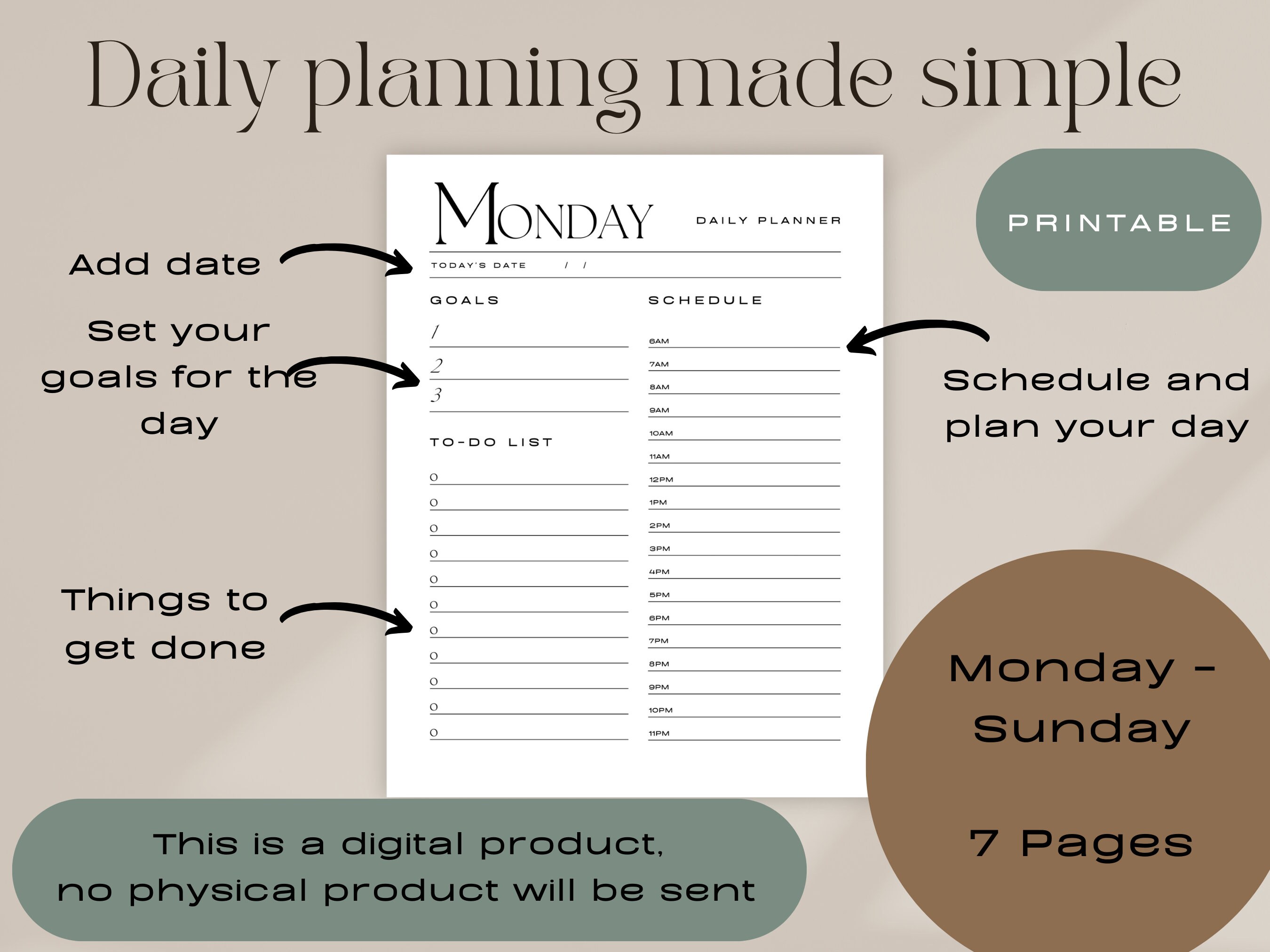 Daily Task Printable Planner Workday Schedule Daily Planner - Etsy