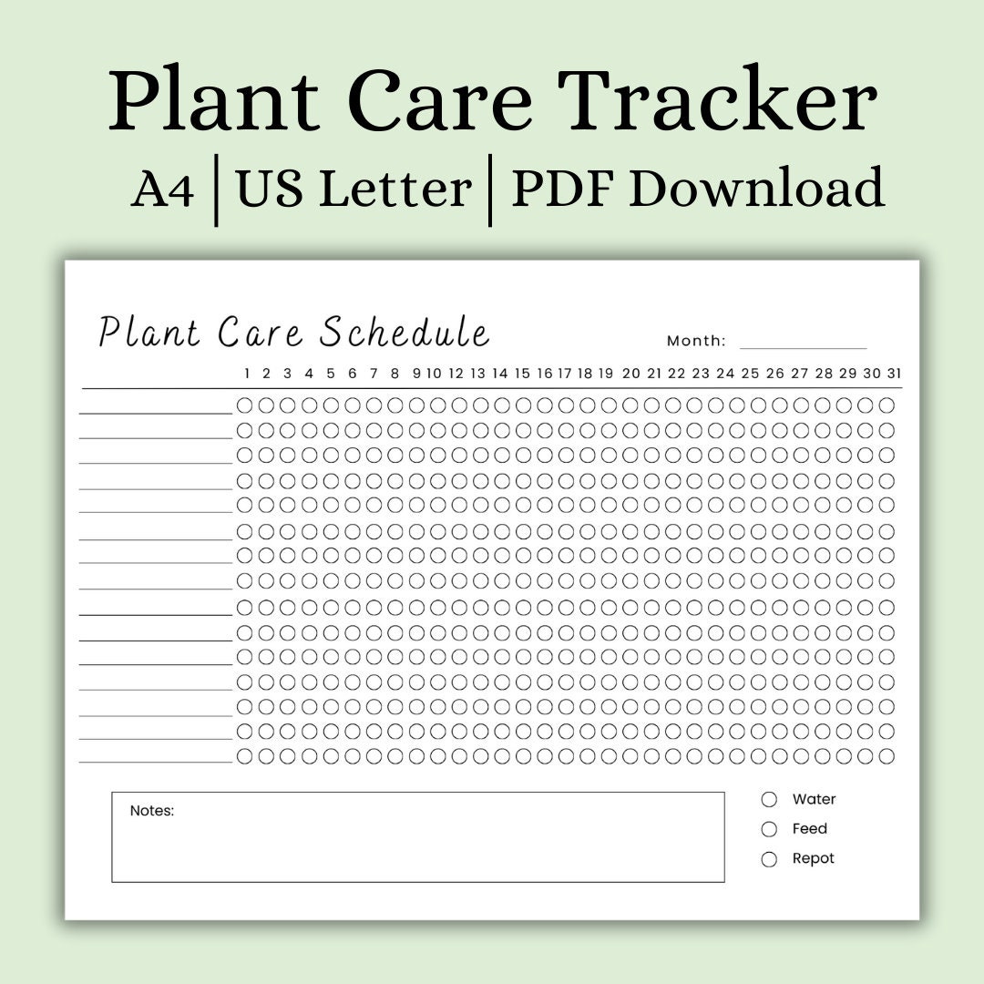Monthly Plant Care Tracker Printable, Plant Watering Schedule, Monthly ...