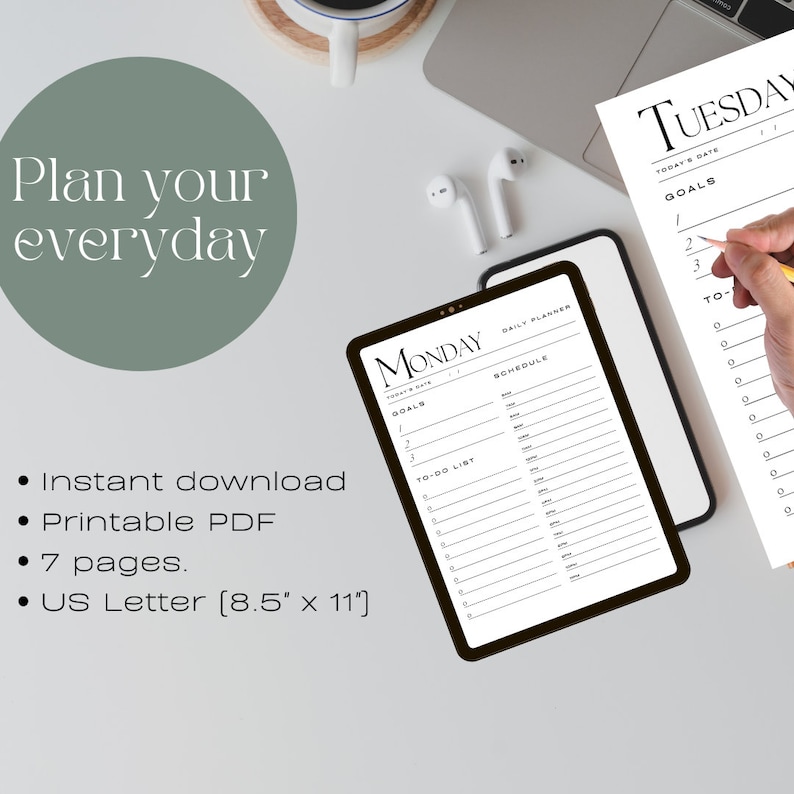 Daily Task Printable Planner, Workday Schedule, Daily Planner, Weekly ...