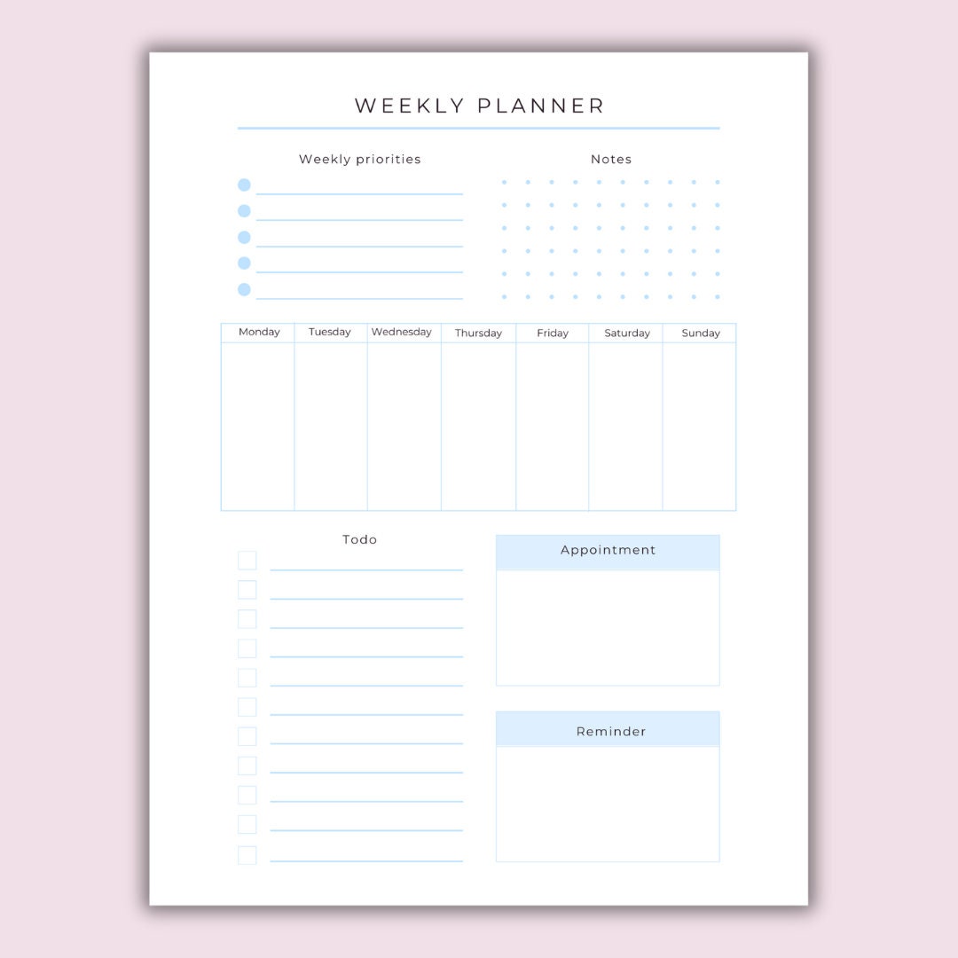Weekly Organizer Template Printable, Weekly Schedule Planner, Todo List ...