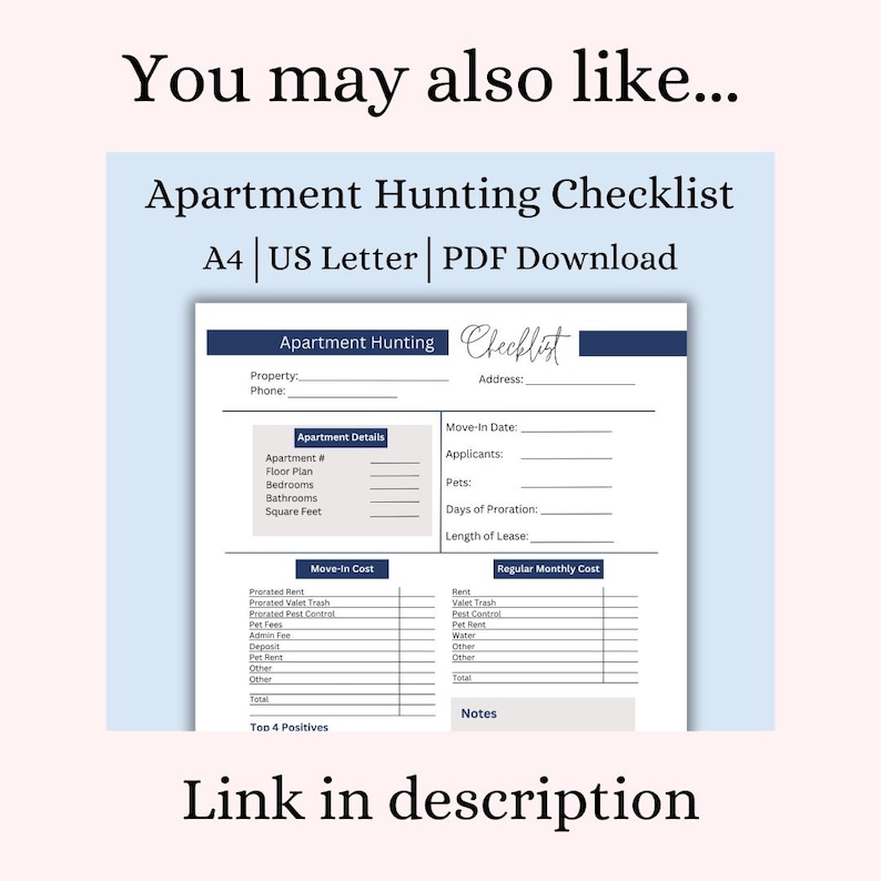 New Apartment Hunting Template, Moving Checklist, Apartment Comparision ...