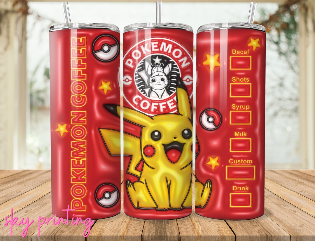 20 Oz Steel Tumbler With Plastic Straw, Pikachu Design - Etsy