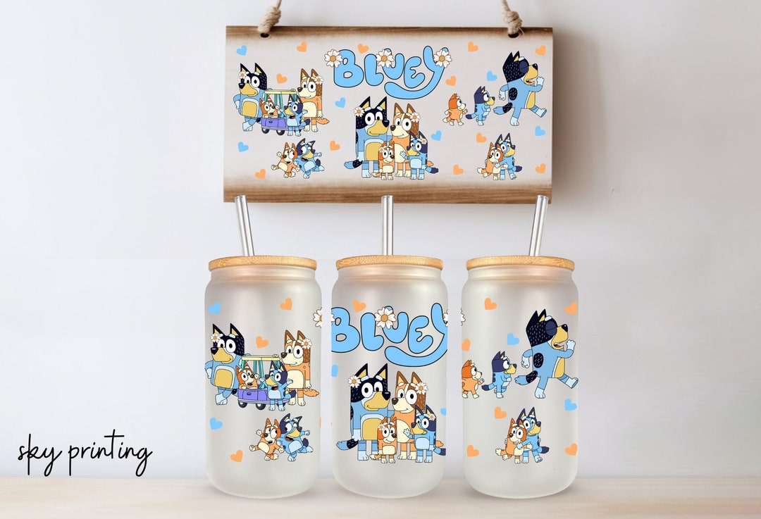 16 Oz Frosted Glass Can With Straw, Bluey Design - Etsy