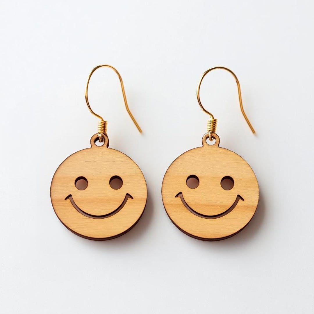 Smile Emoji Wood Earring Svg Laser Cut File Digital Download - Etsy