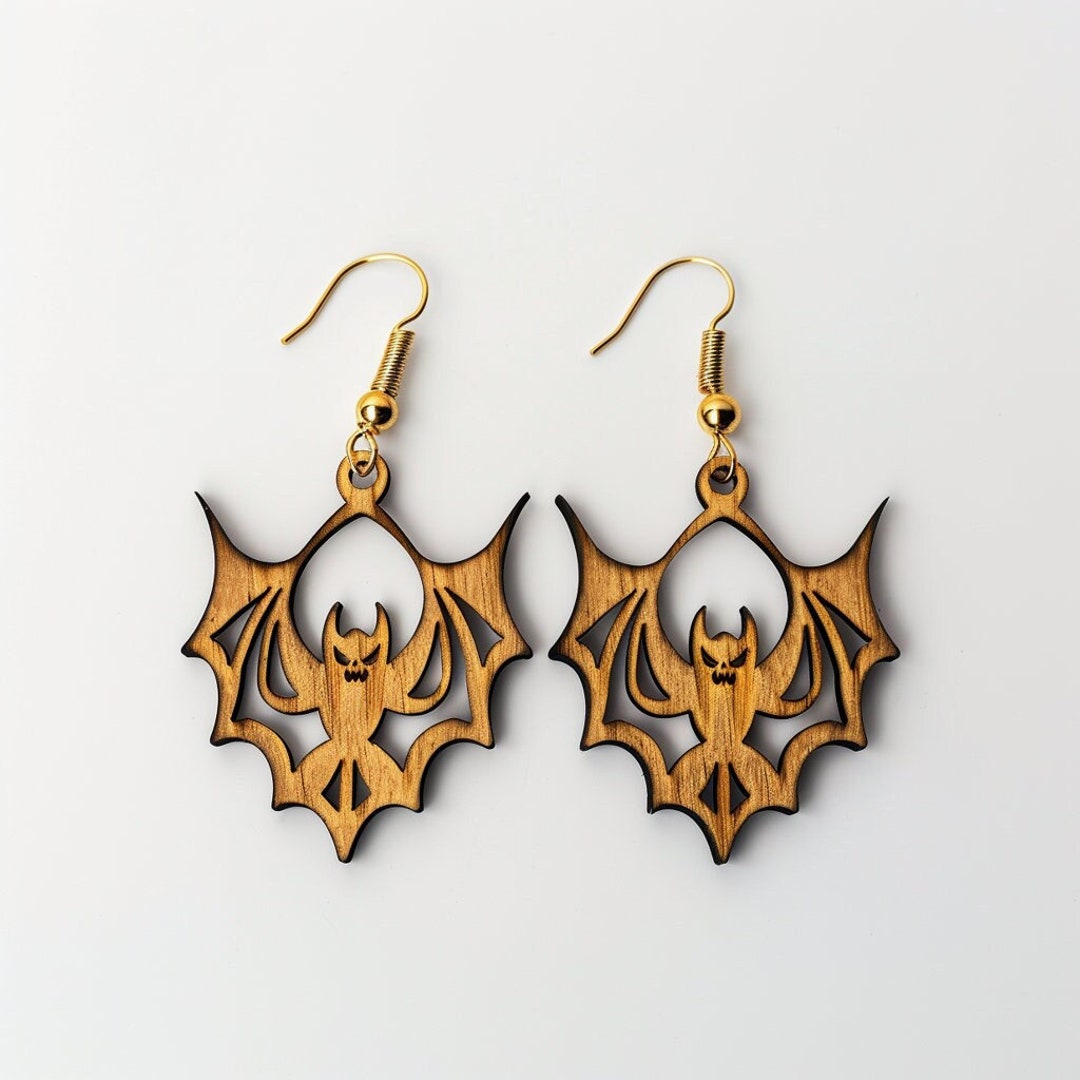 Bat Halloween Wood Earring Svg Laser Cut File Digital Download - Etsy