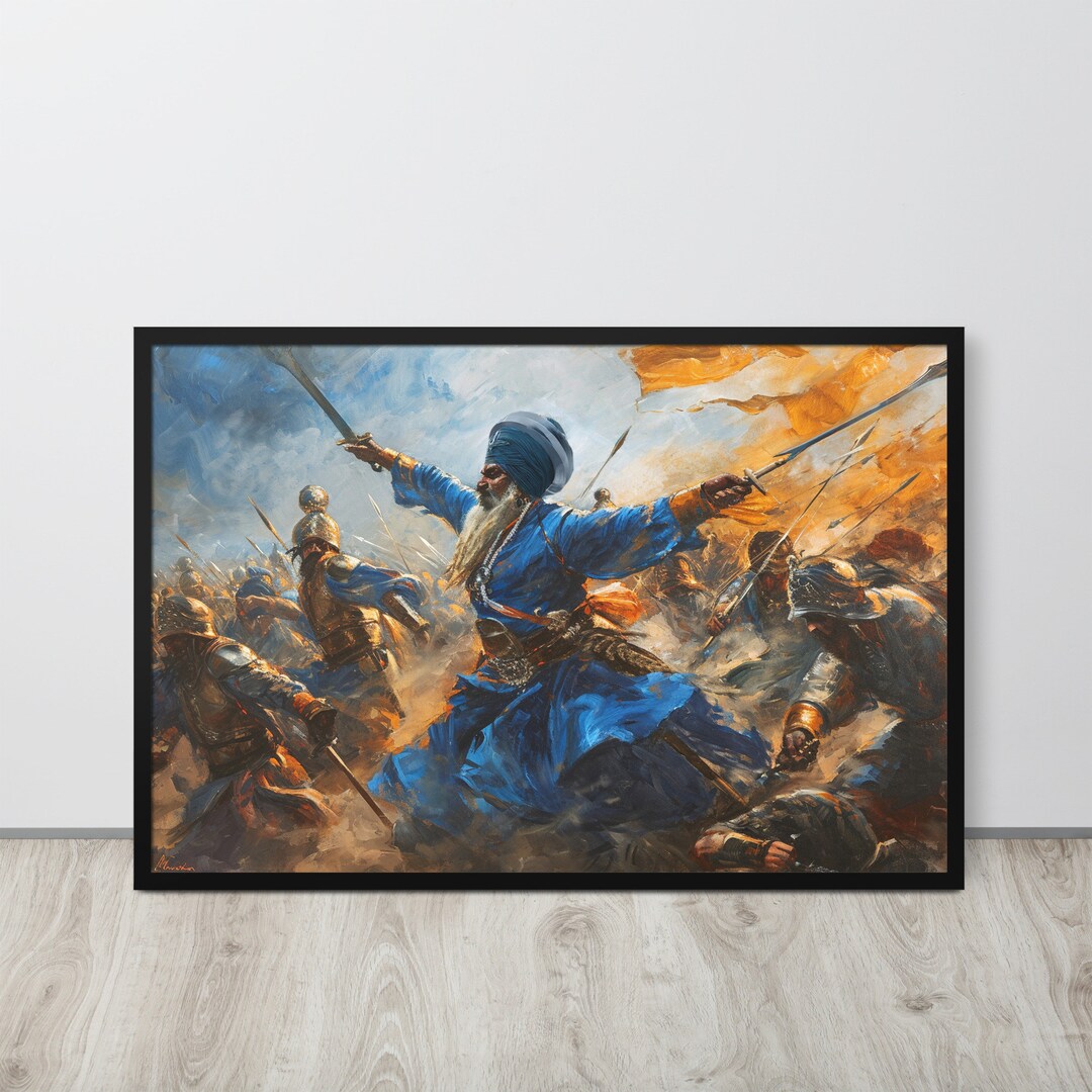 Sikh Warrior Akali in the Battle of Chamkaur | Oil Painting Digital Download | Sikh Futurism Art ...