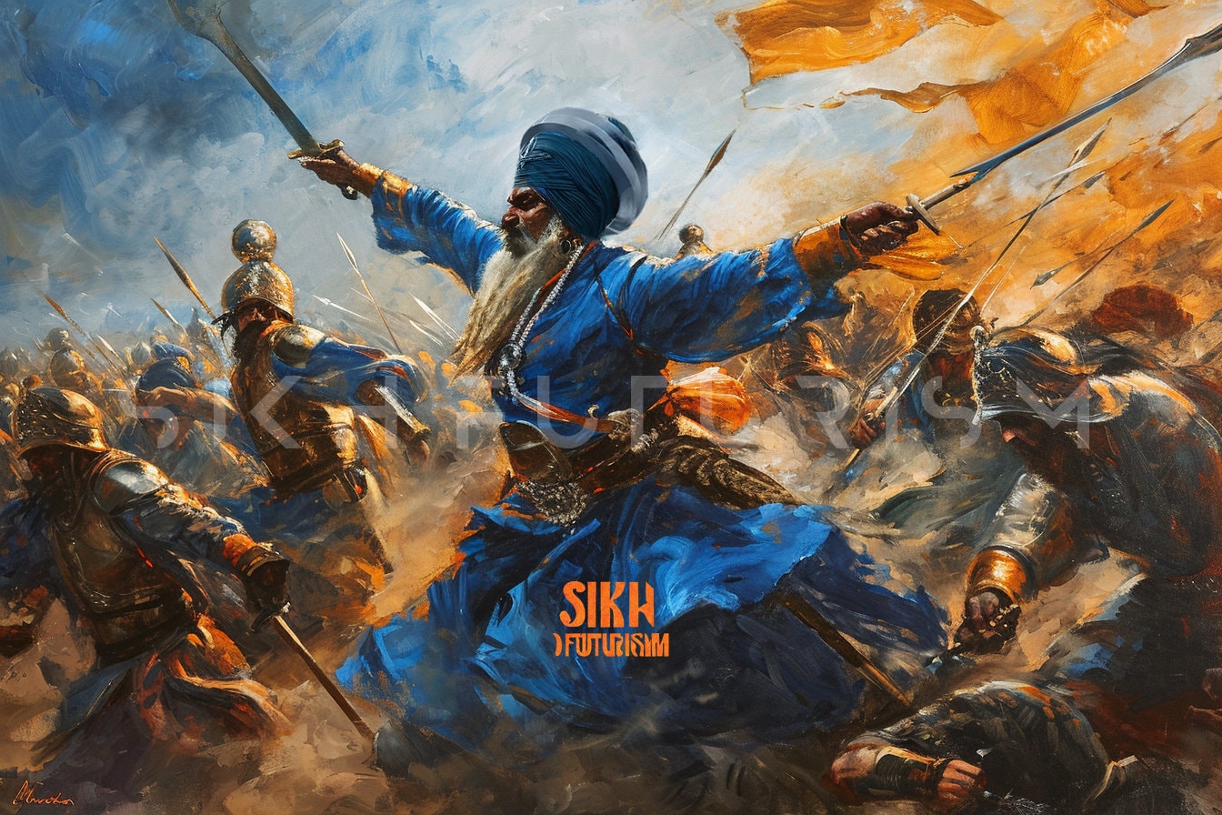 Sikh Warrior Akali in the Battle of Chamkaur | Oil Painting Digital Download | Sikh Futurism Art ...
