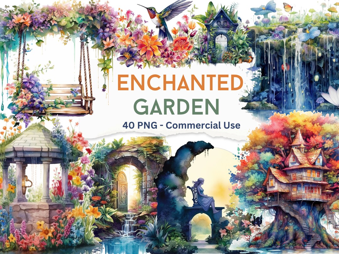 40 Enchanting Garden Watercolor Clipart With Magical Floral Garden Set ...