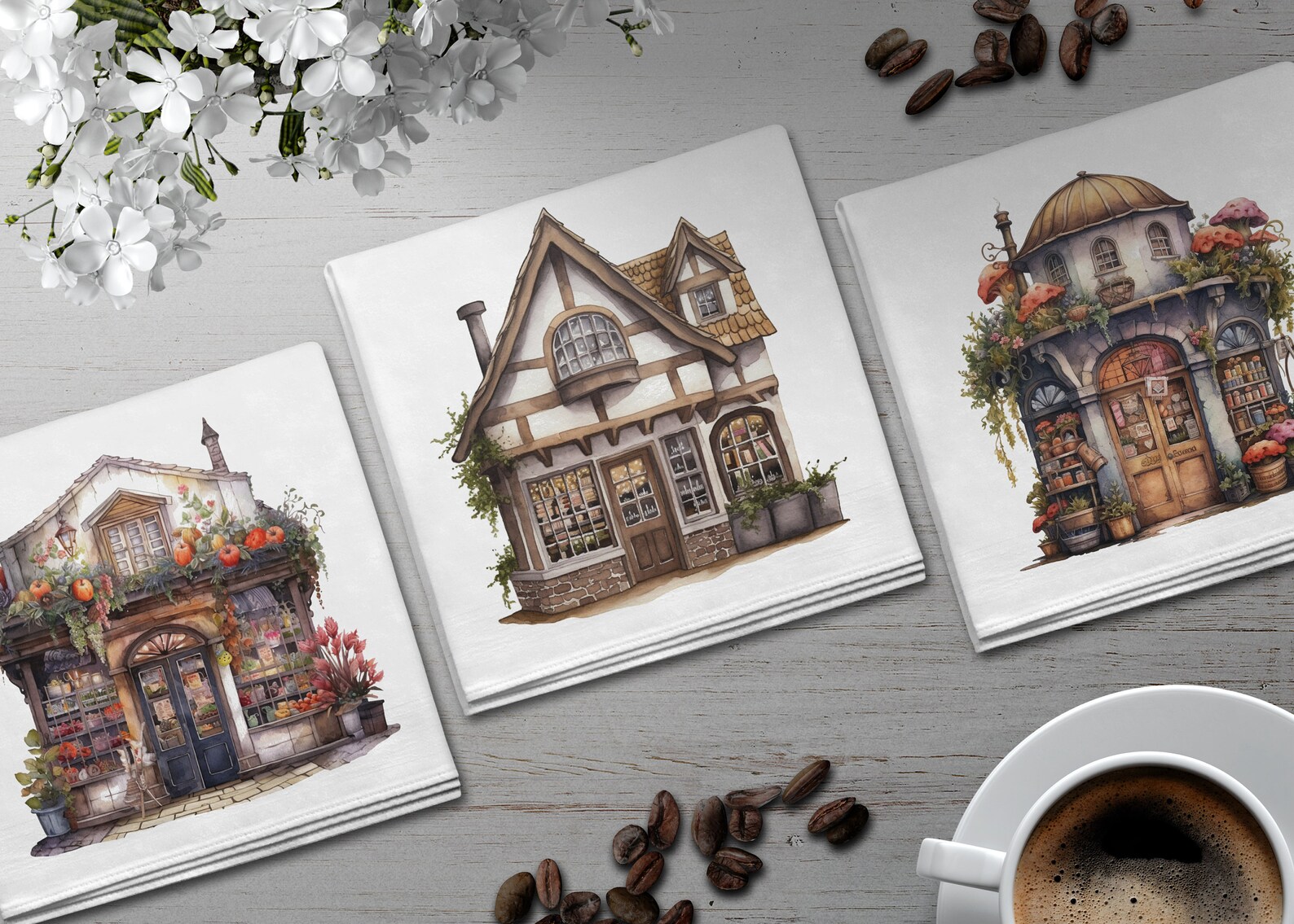 Bohemian Storefront Clipart: Vintage Shop Watercolor PNG Collection ...