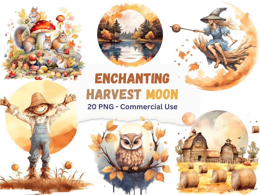 Enchanting Harvest Moon Clipart Collection: Autumn Night Scenes With ...
