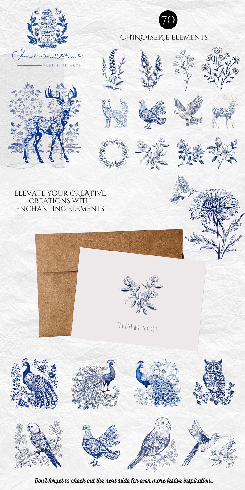 Charming Chinoiserie Clipart Watercolor Blue Line Art Chinoiserie ...