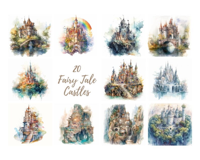20 Fairy Tale Castles Clipart Collection - Watercolor Castle ...