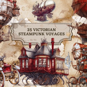 25 Victorian Steampunk Transports Clipart Collection - Enchanting Elements PNG, Instant Download ...