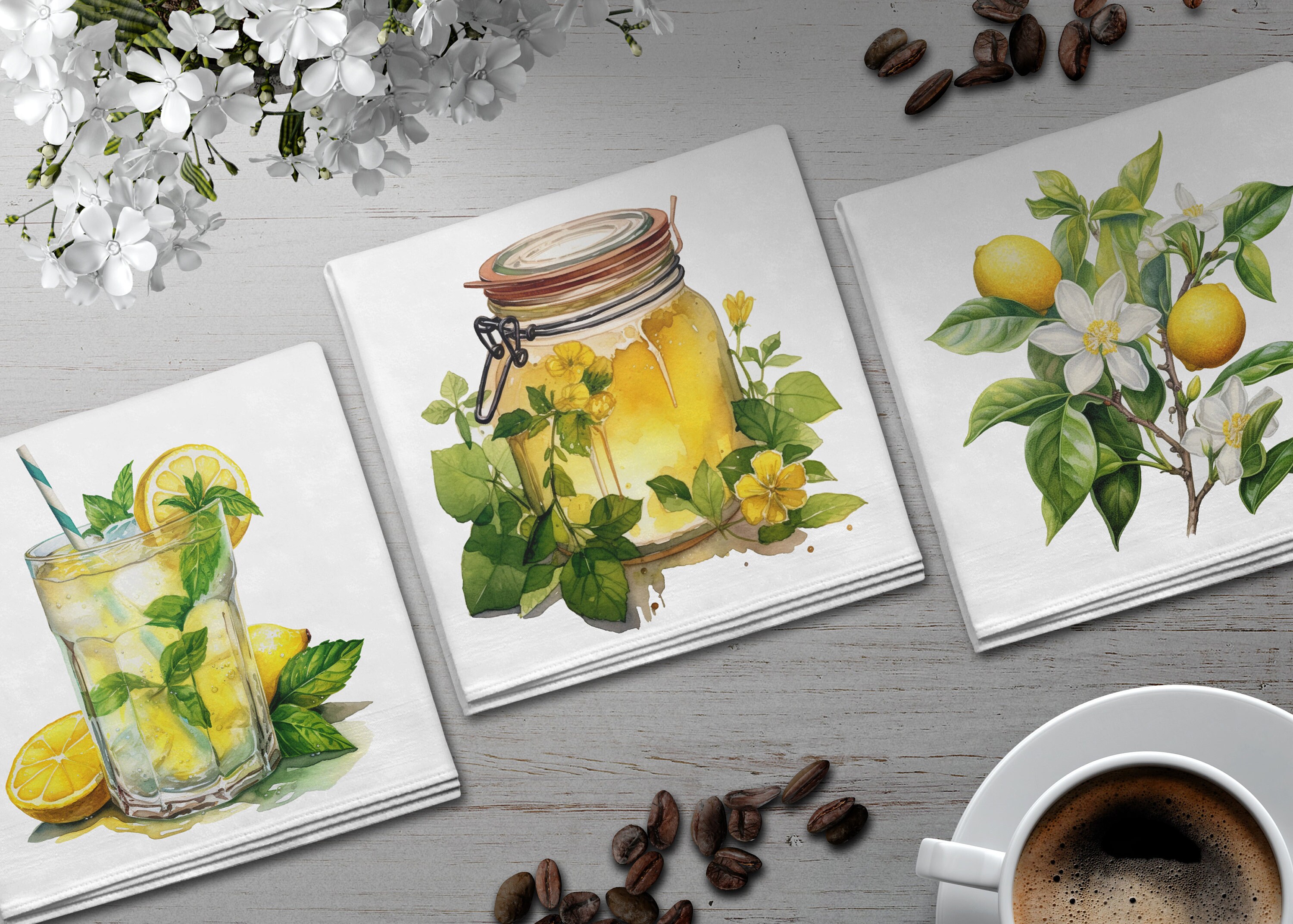 40 Summer Lemonade Watercolor High Resolution PNG Clipart Set, Instant ...