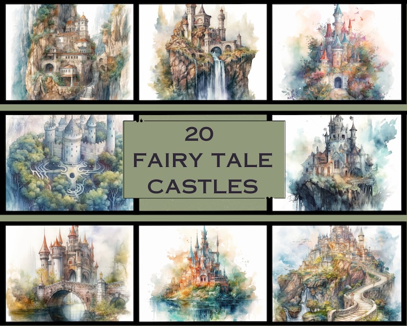 20 Fairy Tale Castles Clipart Collection - Watercolor Castle ...
