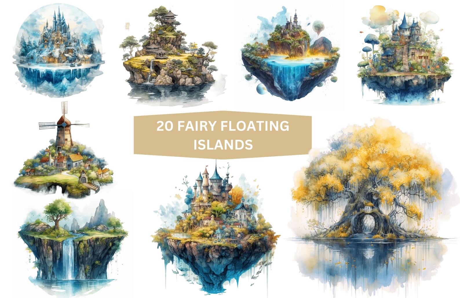 20 Fairy Floating Islands Cliparts - Dreamy Skyborne Landscapes ...