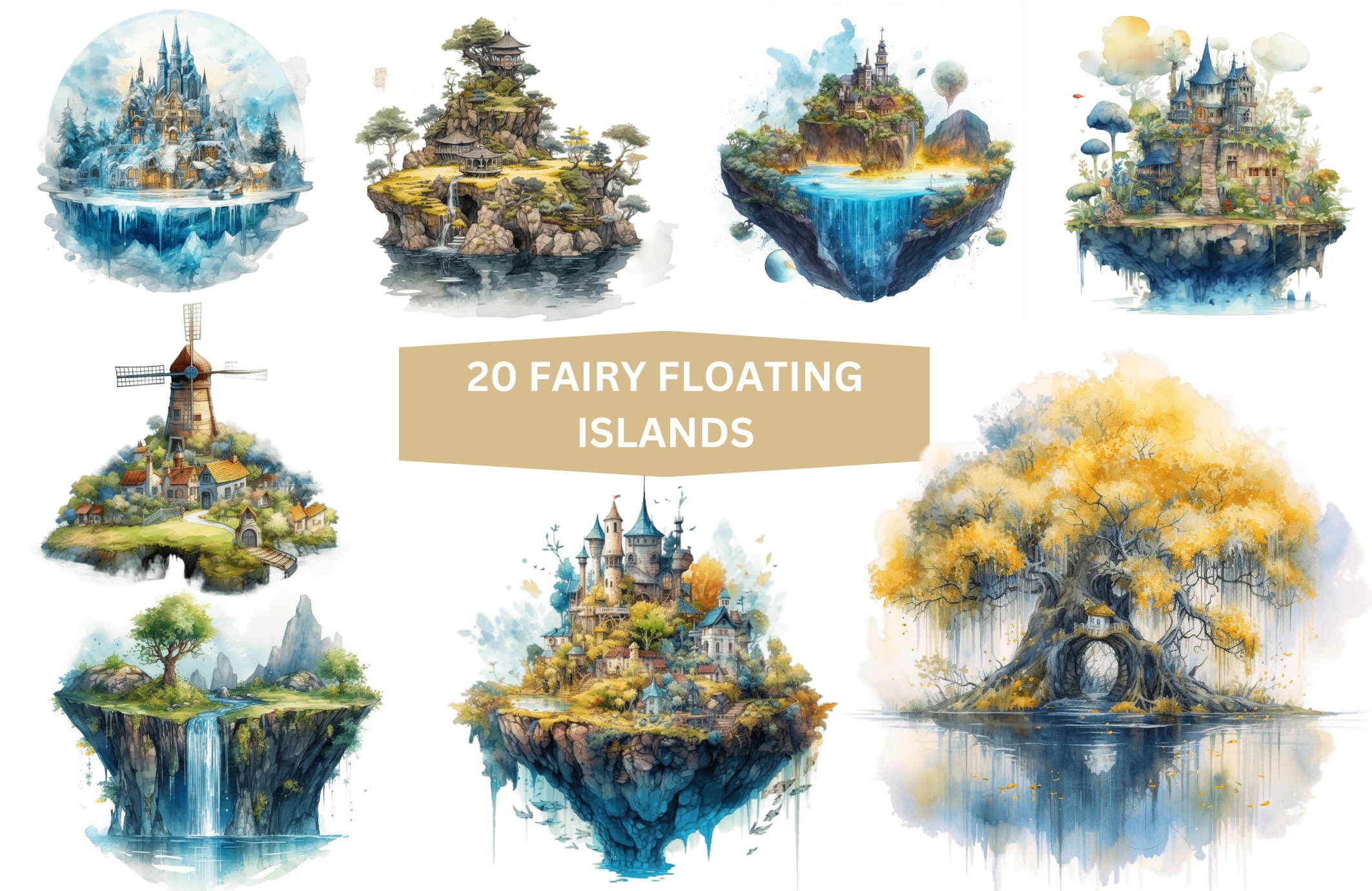 20 Fairy Floating Islands Cliparts - Dreamy Skyborne Landscapes ...