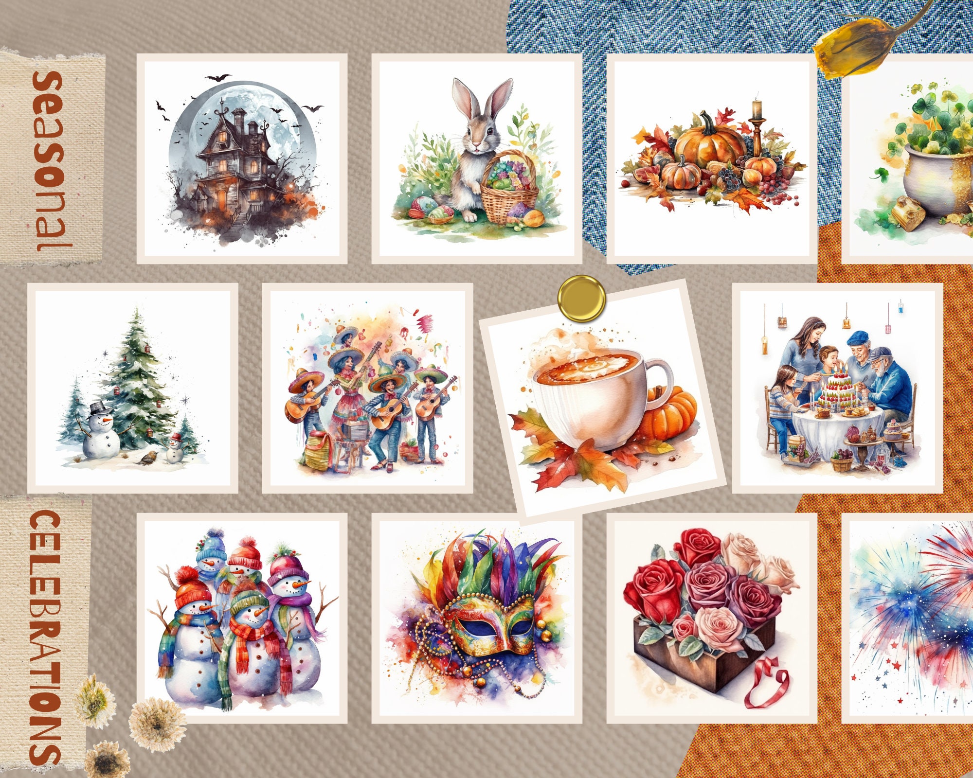 22 Seasonal Celebrations, Festive Holiday and Event Clipart Set ...