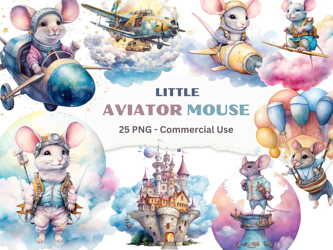 Little Mouse Aviator PNG, Pilot Mouse Airplane Clipart Graphics Set of ...