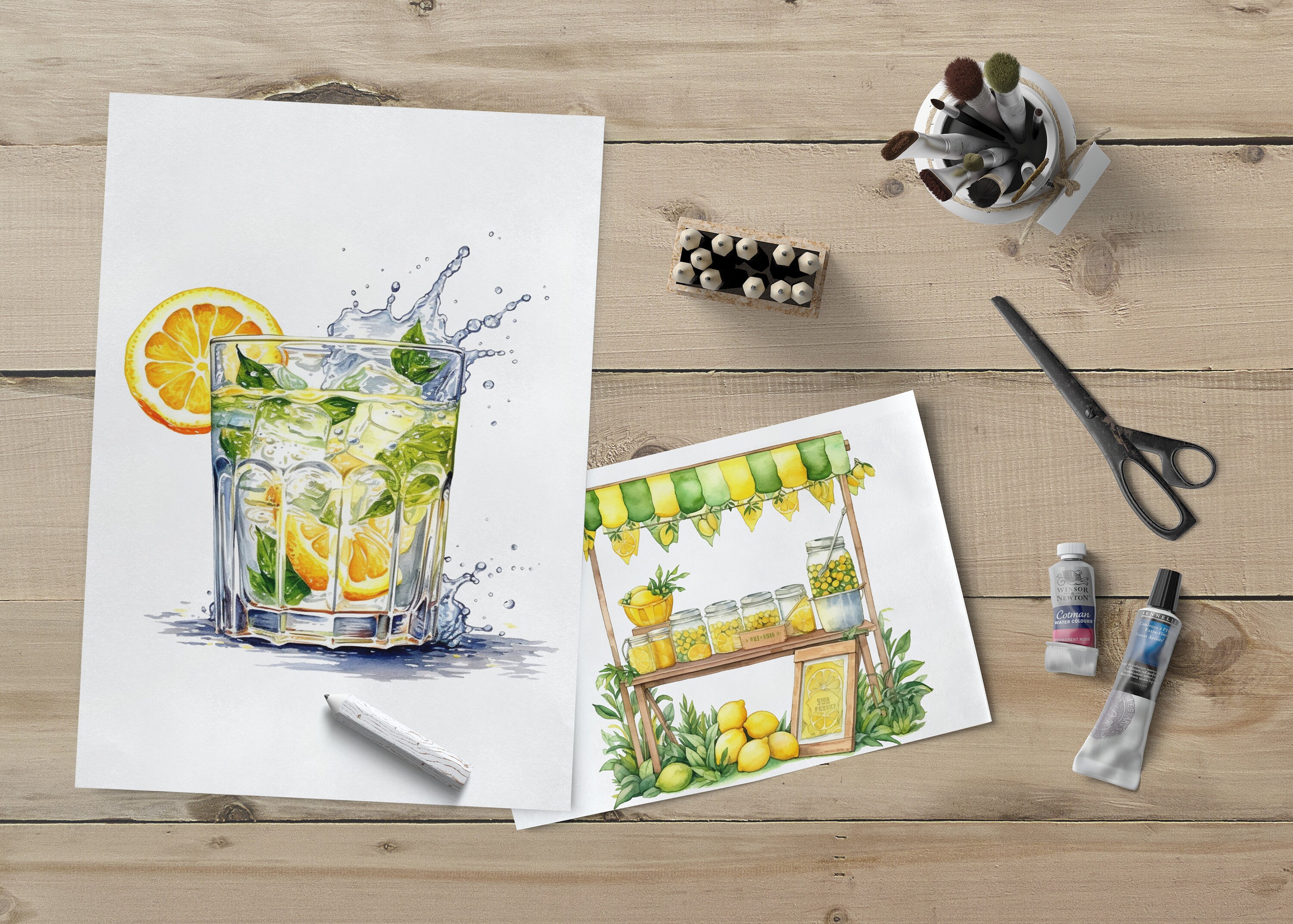 40 Summer Lemonade Watercolor High Resolution PNG Clipart Set, Instant ...