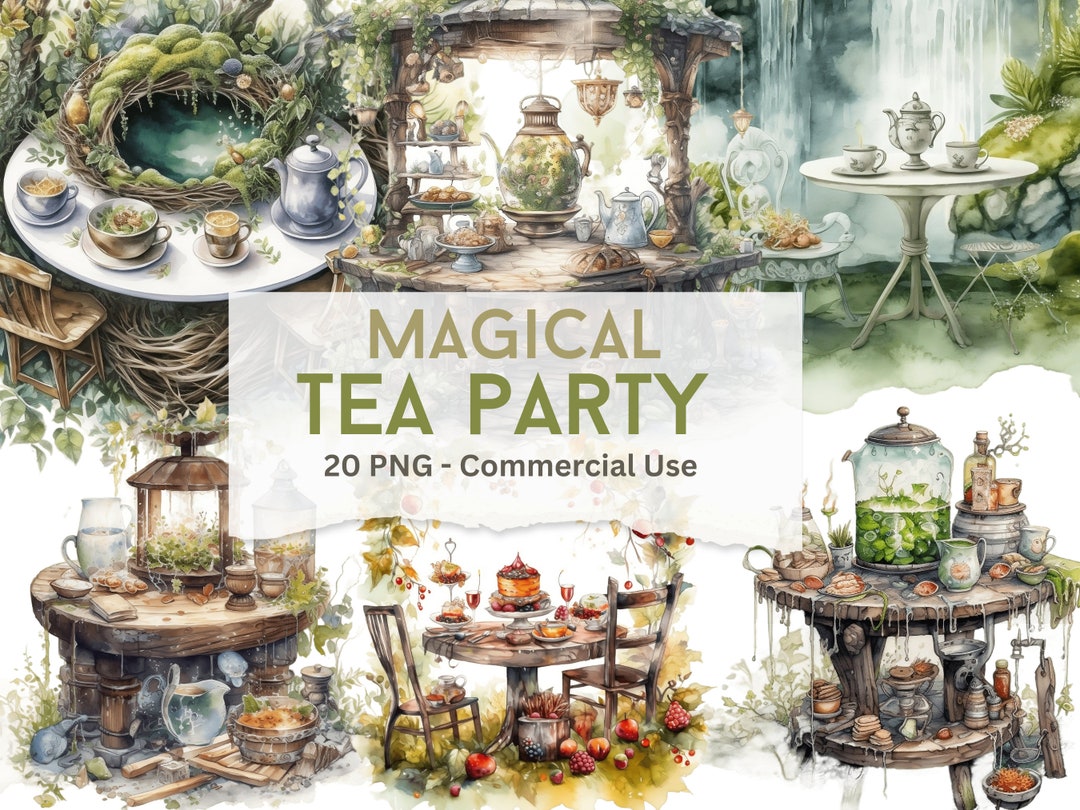 20 Magical Tea Party - Watercolor PNG Instant Download Clipart for DIY Projects - Etsy