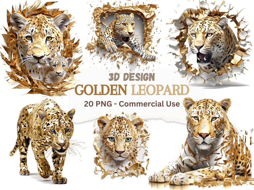 3D Leopard Golden Print Affirmations Art Set, Big Cat Power Motivation ...