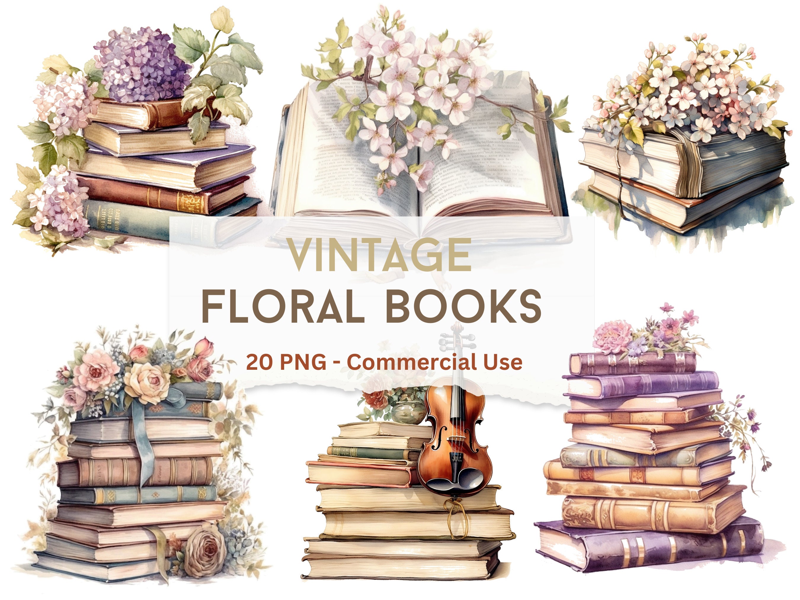 20 Vintage Floral Book Illustrations, Flowers Book Stack, Botanical ...