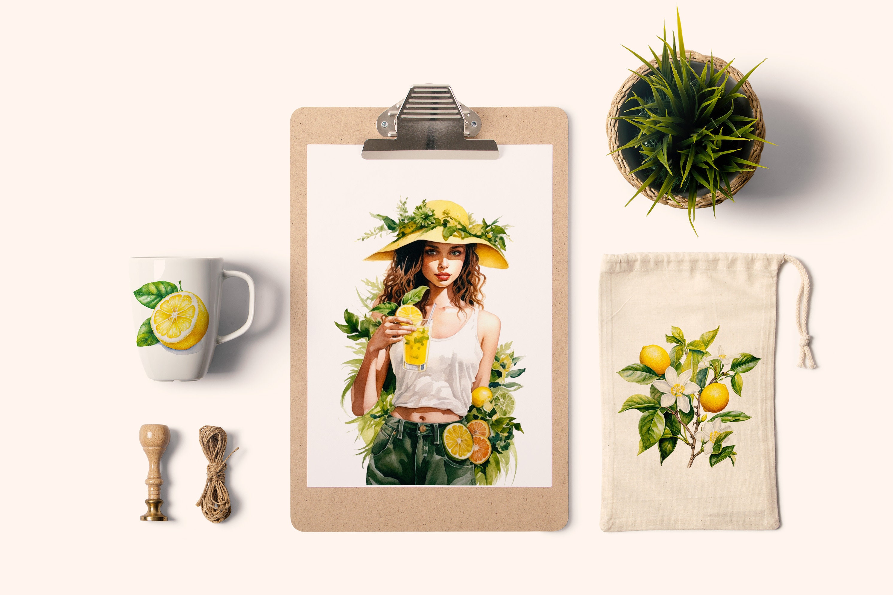 40 Summer Lemonade Watercolor High Resolution PNG Clipart Set, Instant ...