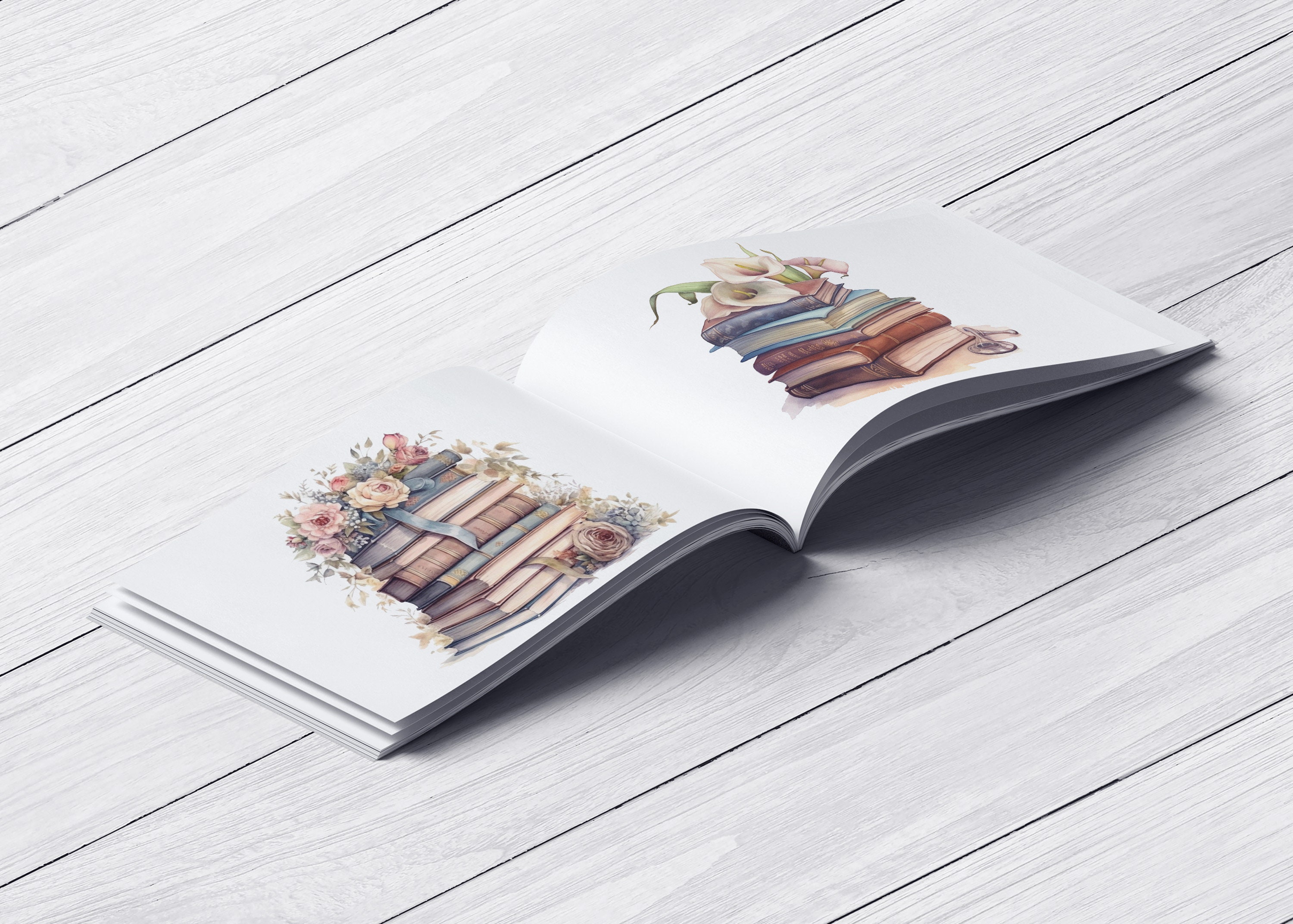 20 Vintage Floral Book Illustrations, Flowers Book Stack, Botanical ...