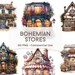Bohemian Storefront Clipart: Vintage Shop Watercolor PNG Collection ...