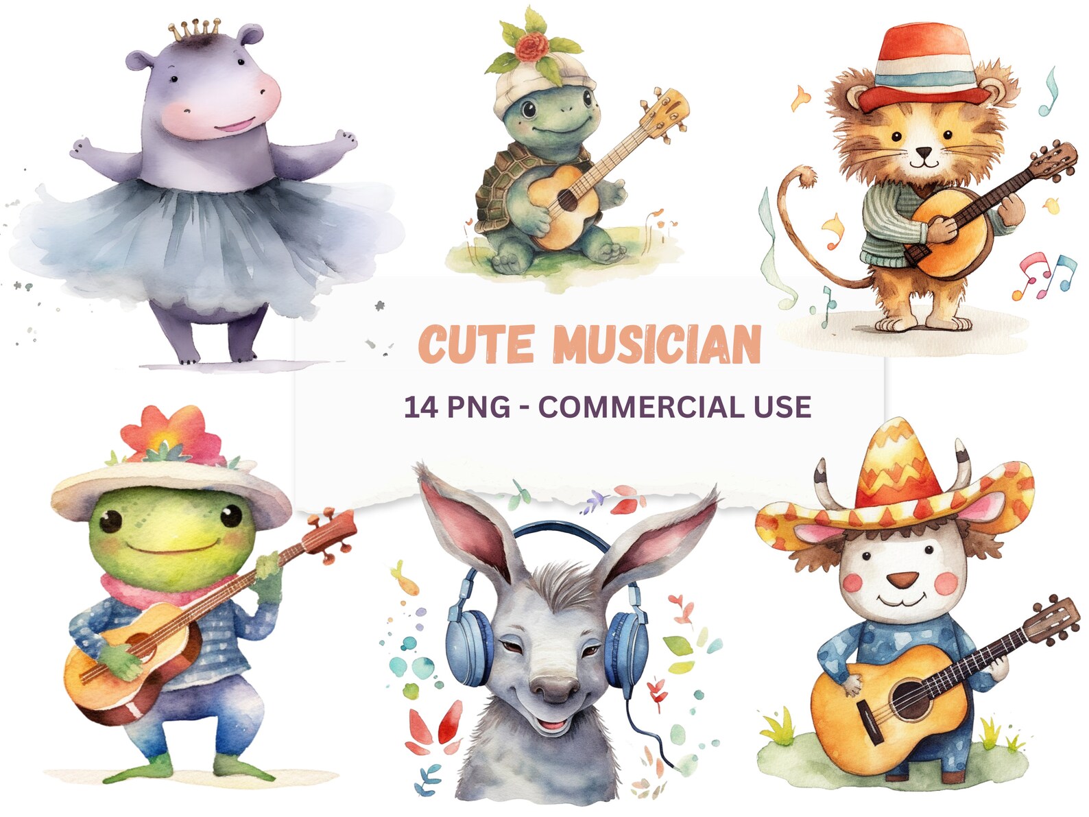 Cute Animals Musician: Adorable Clipart Collection for Birthday Party ...