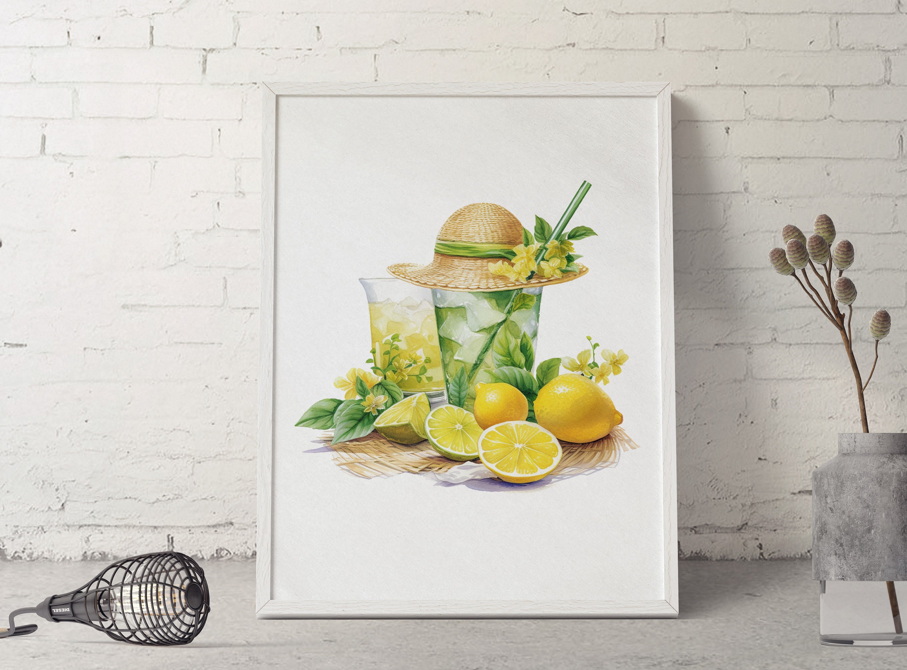 40 Summer Lemonade Watercolor High Resolution PNG Clipart Set, Instant ...