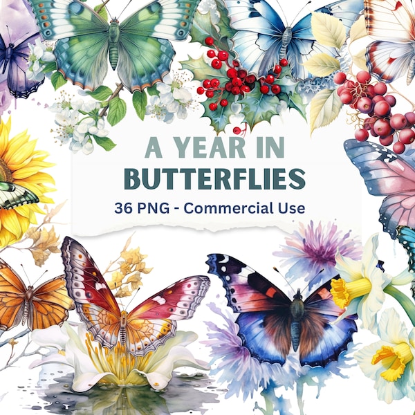 Birth Month Butterflies Clipart - Etsy