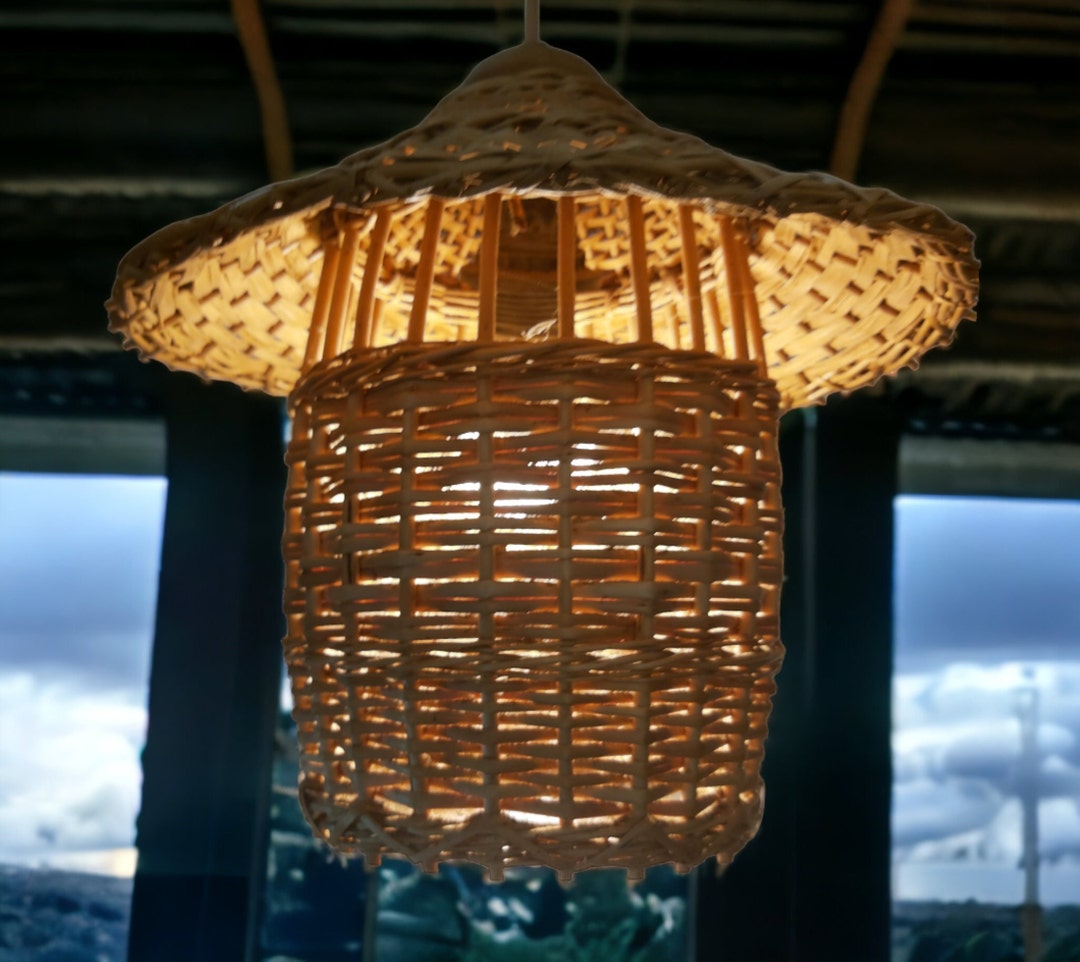 Vintage Hanging Wicker Lamp, Original Soviet Union 70s Mid Century ...