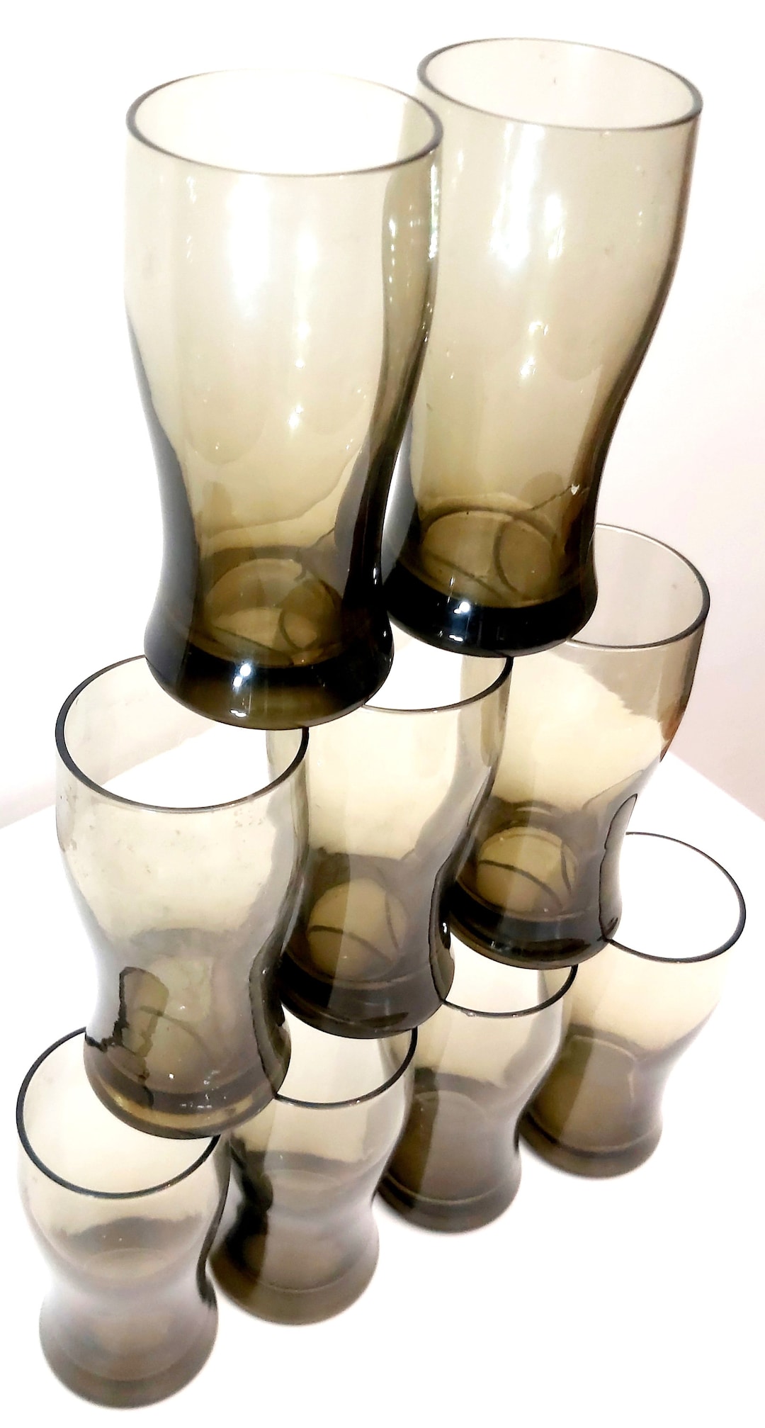 Set of 6 Smoke Brown Glass Tumbler, Vintage Smoked Glassware, Drinkware ...