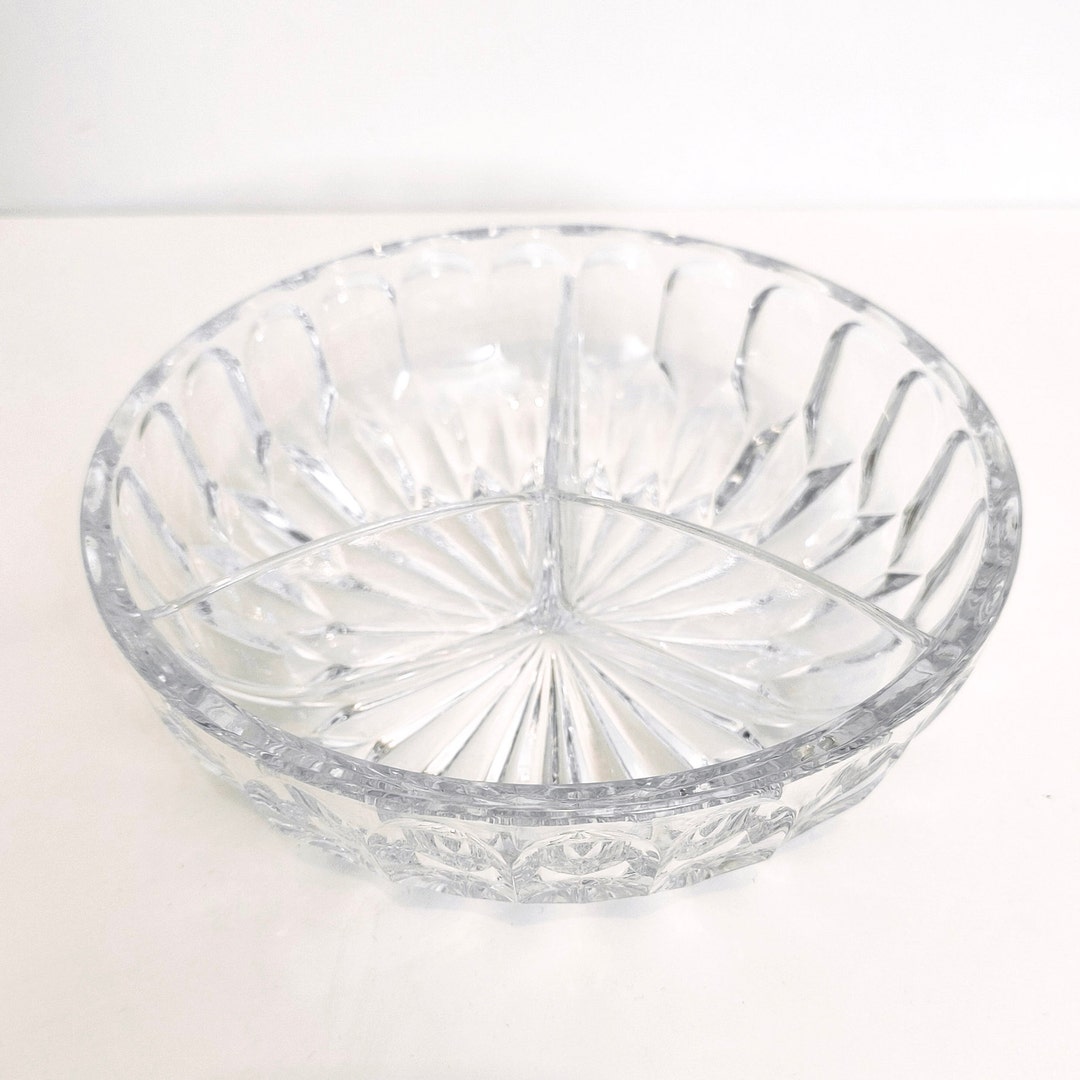 Vintage Crystal Salad Bowl, Crystal Divided Serving Dish With 3 ...
