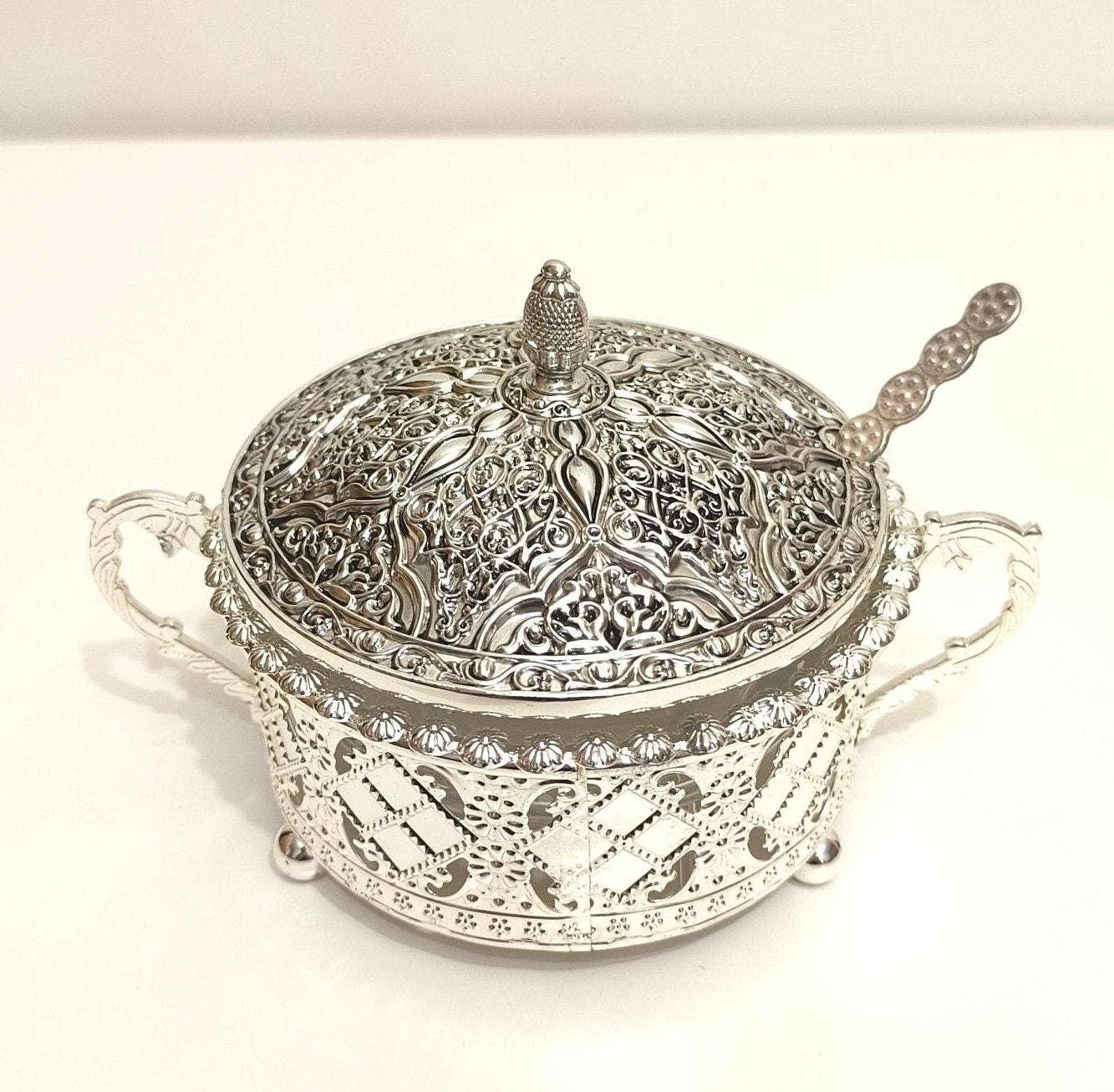 Sugar Bowl With Lid, Silver Plated Serving Bowl With Glass Insert - Etsy