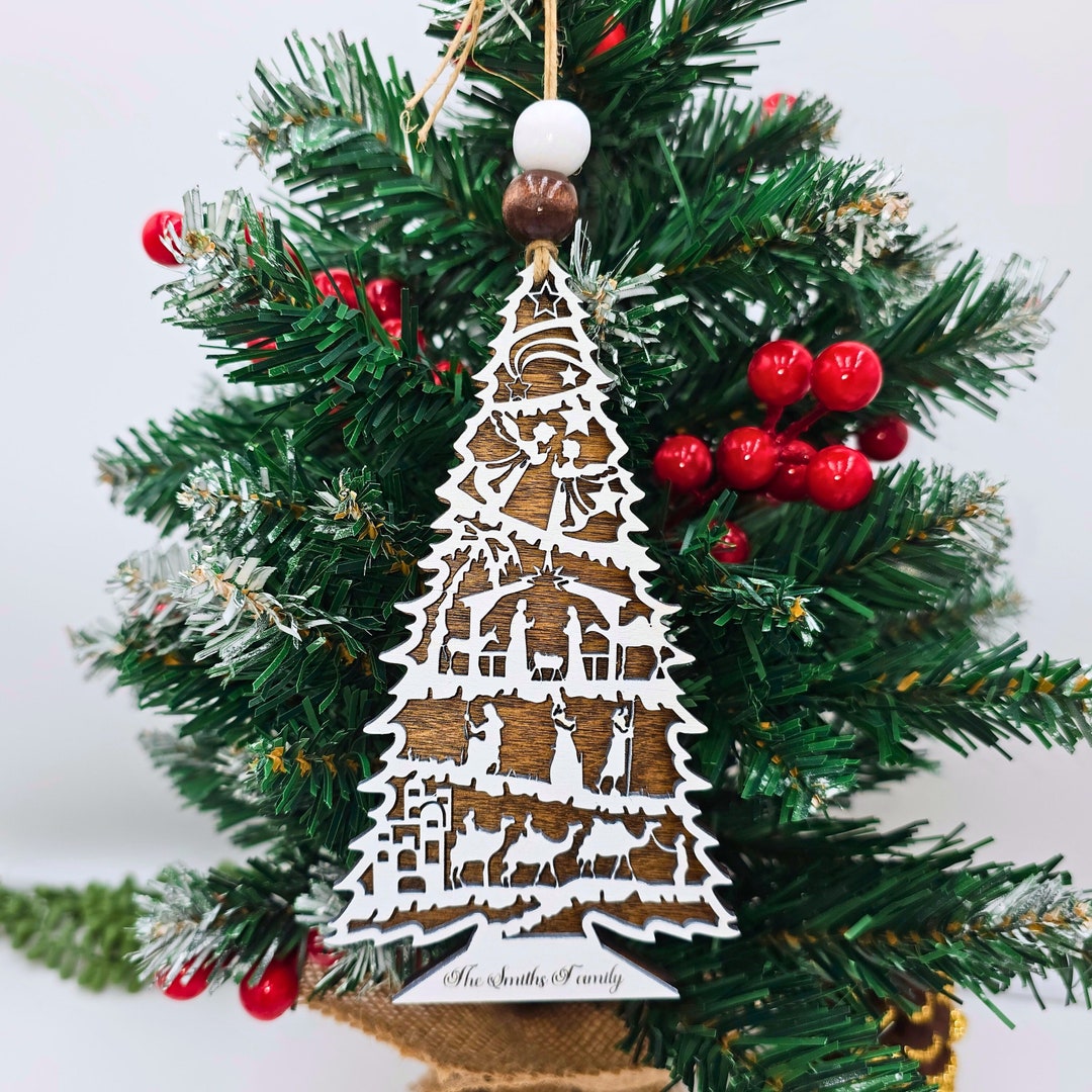 Nativity Scene Christmas Tree Decoration, Wood Carved Ornament Gift ...