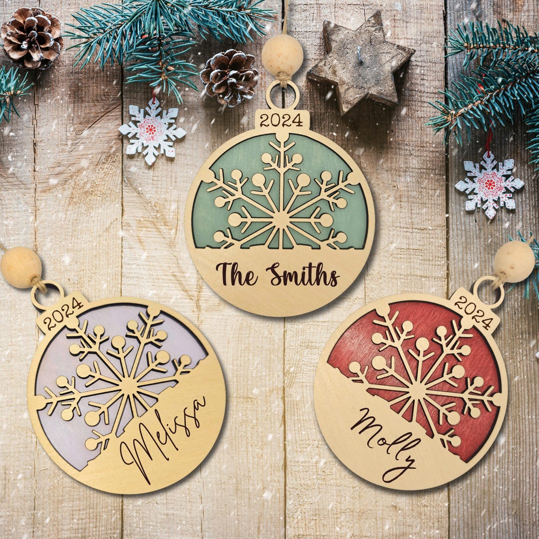 Personalized Snowflake Ornament | 3D Wood Ornament | Engraved Wooden ...