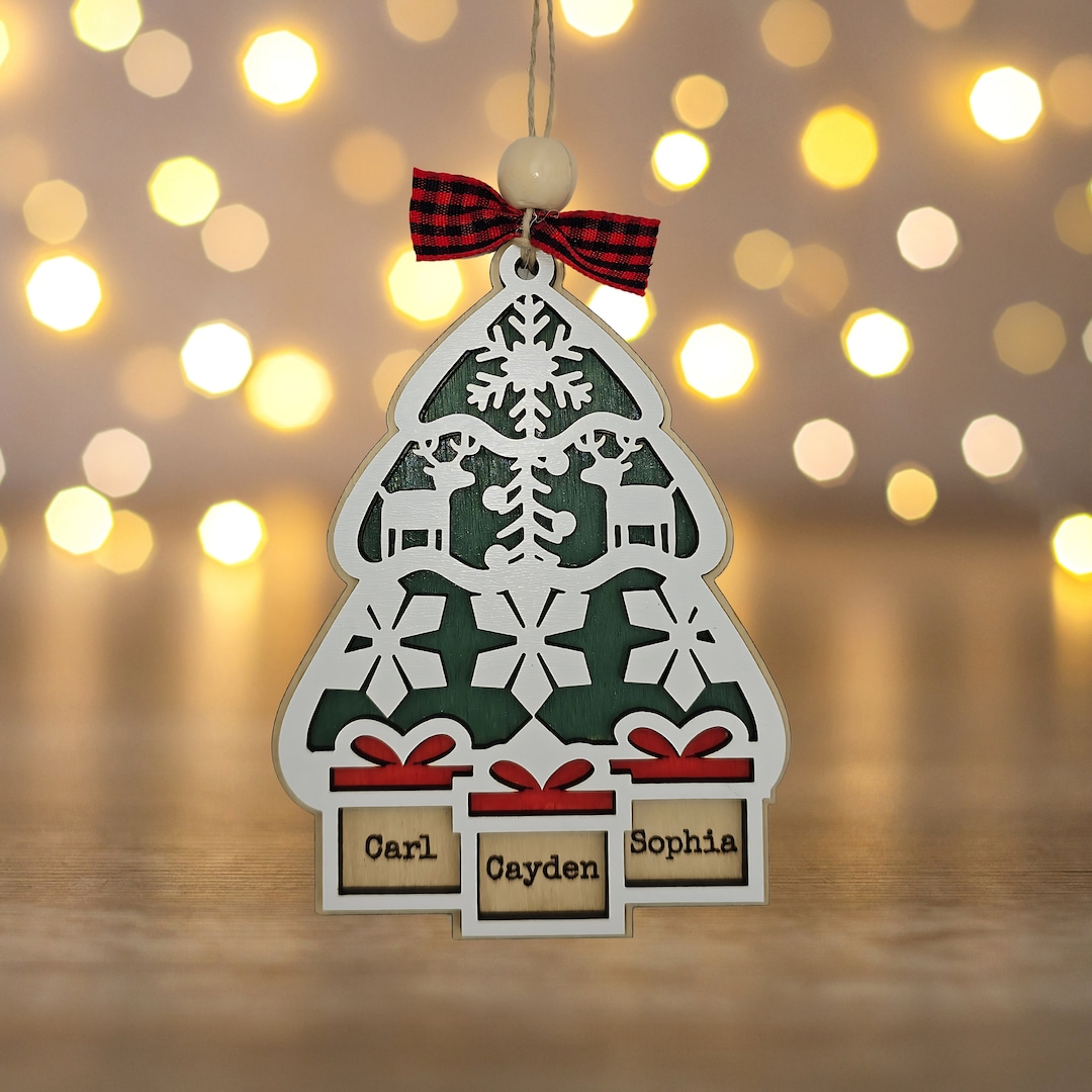 Personalized Family Christmas Tree Ornament - Custom Wood Keepsake With ...