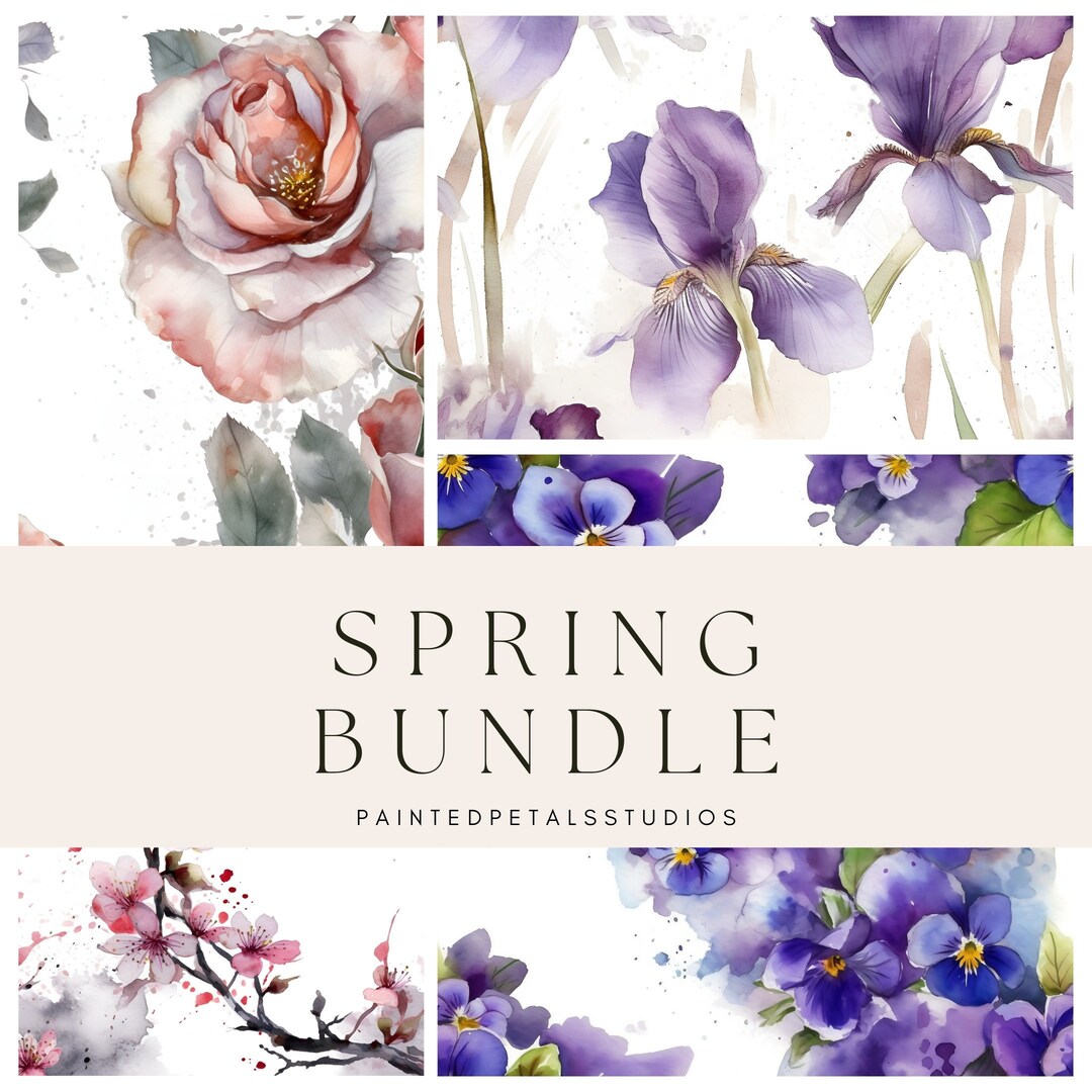 Seamless Watercolor Flower Pattern, Spring Bundle. Digital Paper ...