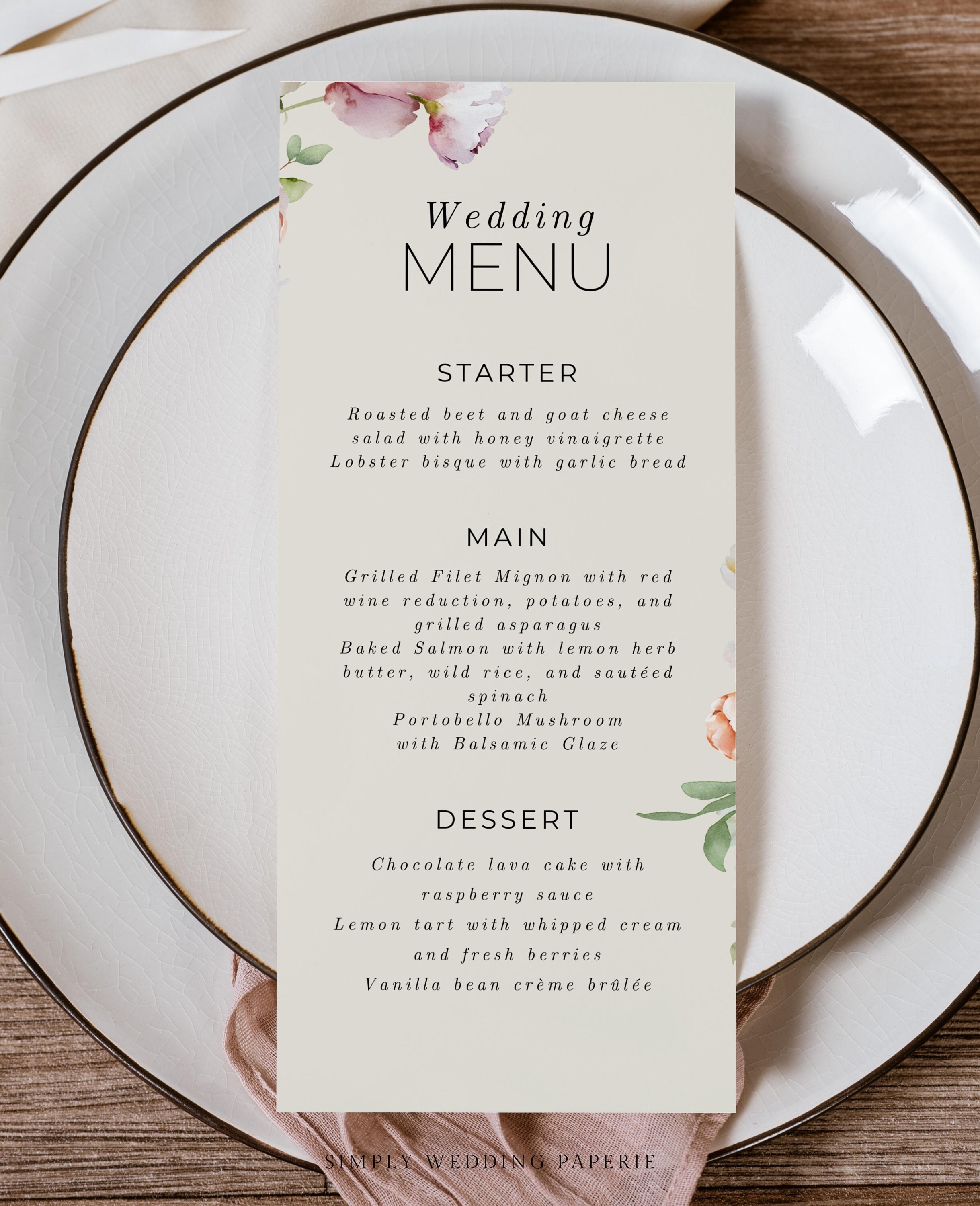 Digital Printable Menu | Editable Table Card | Tall Floral Summer ...