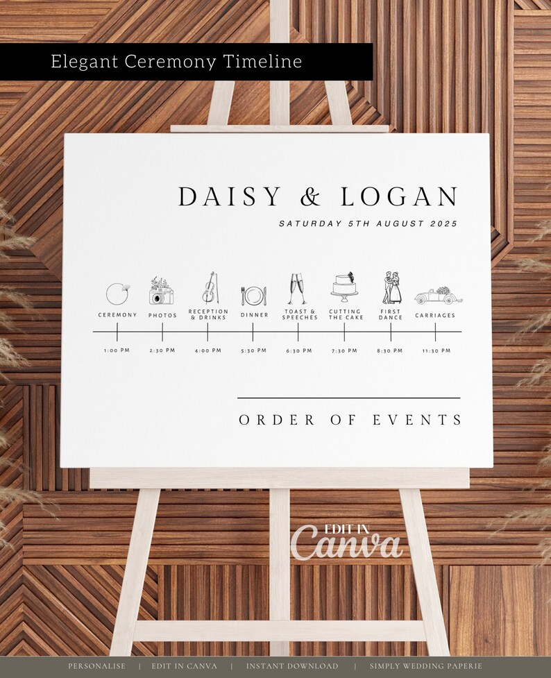 Elegant Wedding Order of Events Signage Template Boho Minimalist ...