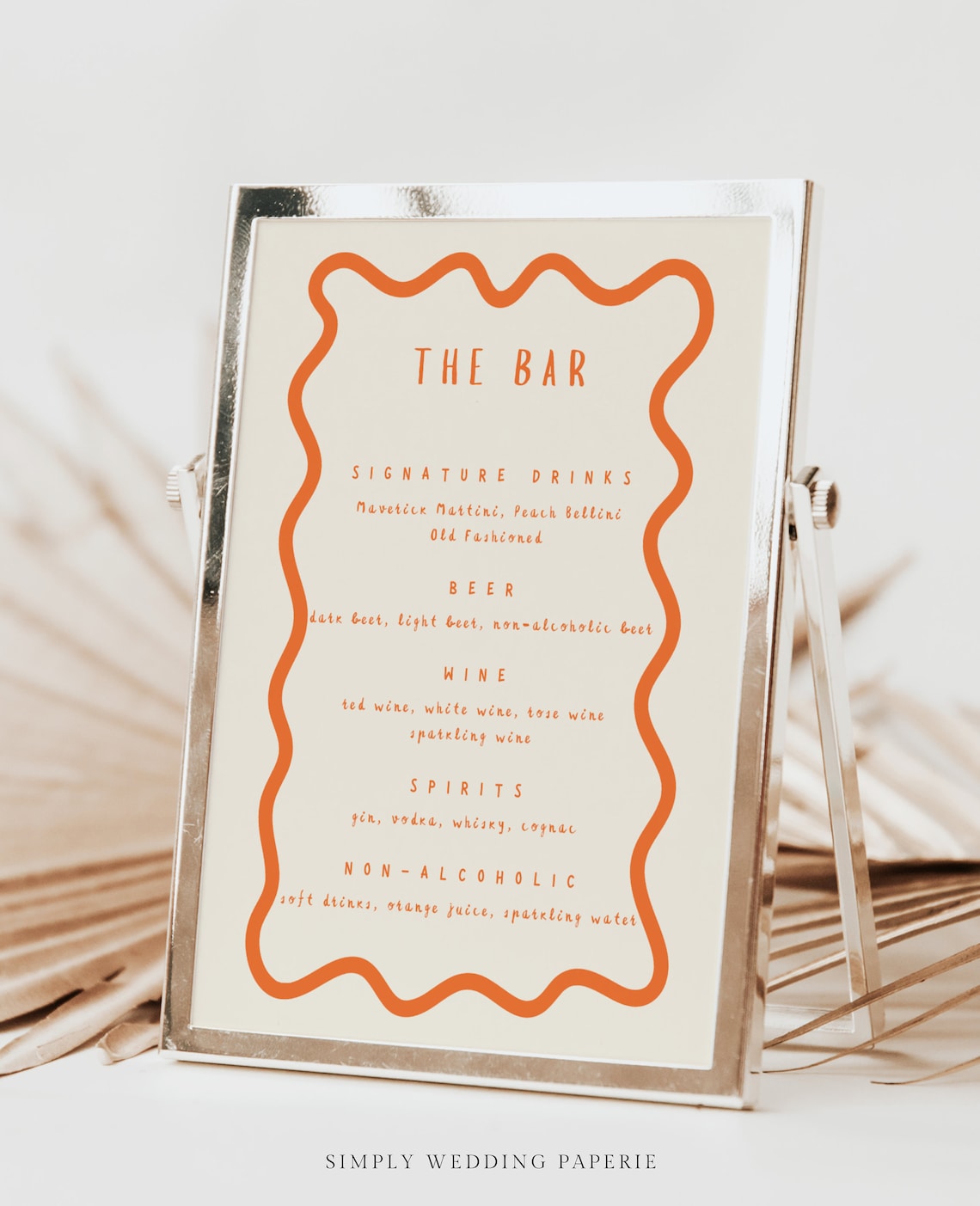 Artsy Wedding Bar Sign, Printable Bar Menu, Wavy Border Fun Colorful ...